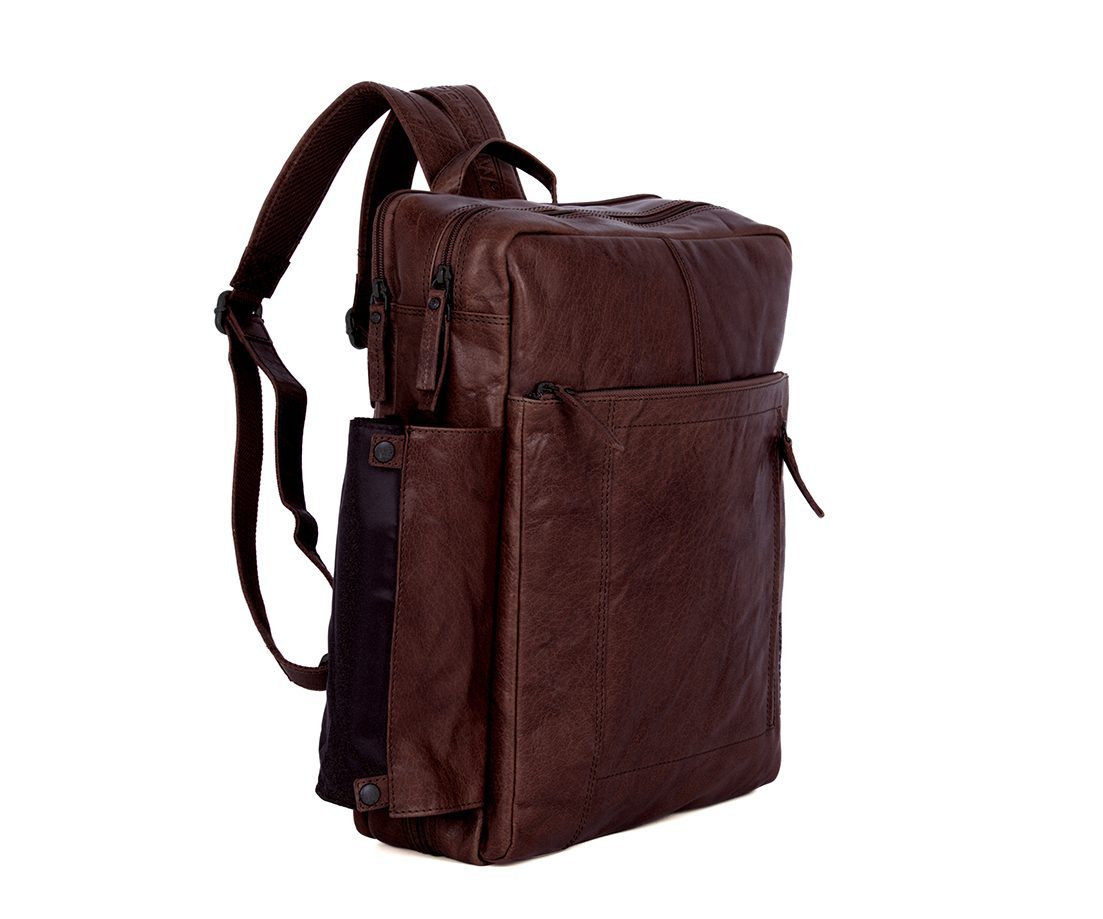 Leather Hand Luggage Backpack - Jonathan - Dark Brown with laptop ...