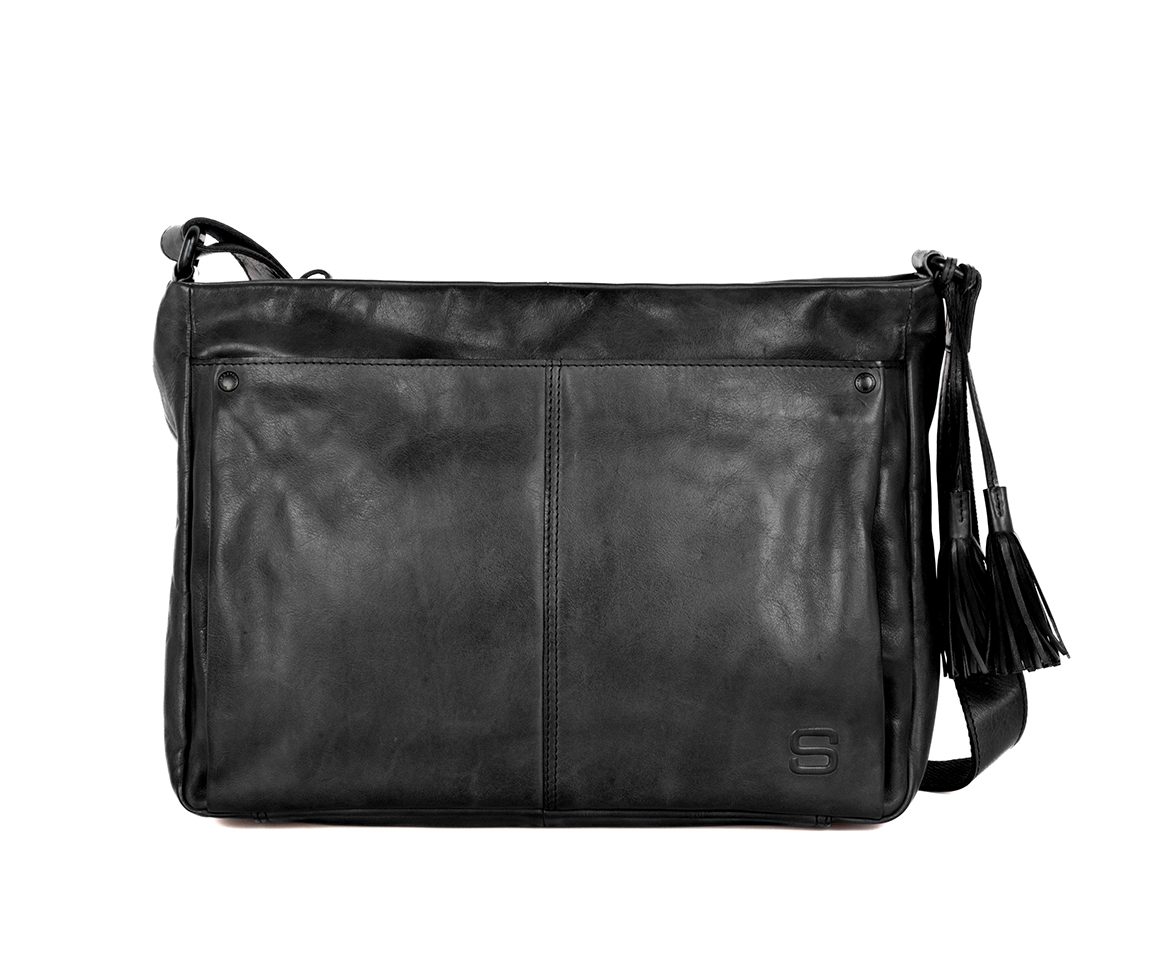 Leren Crossbodytas - 13.3 inch - Charmayne - Zwart